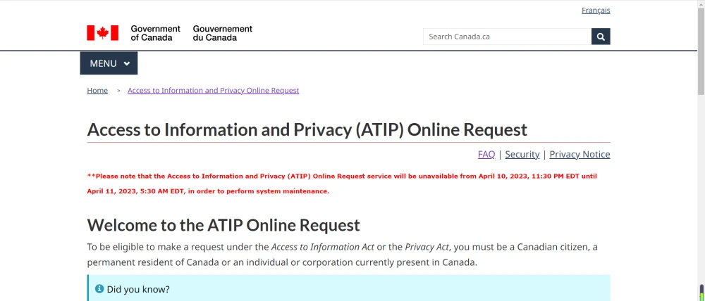 加拿大调档申请（ATIP Request）- 枫叶之路